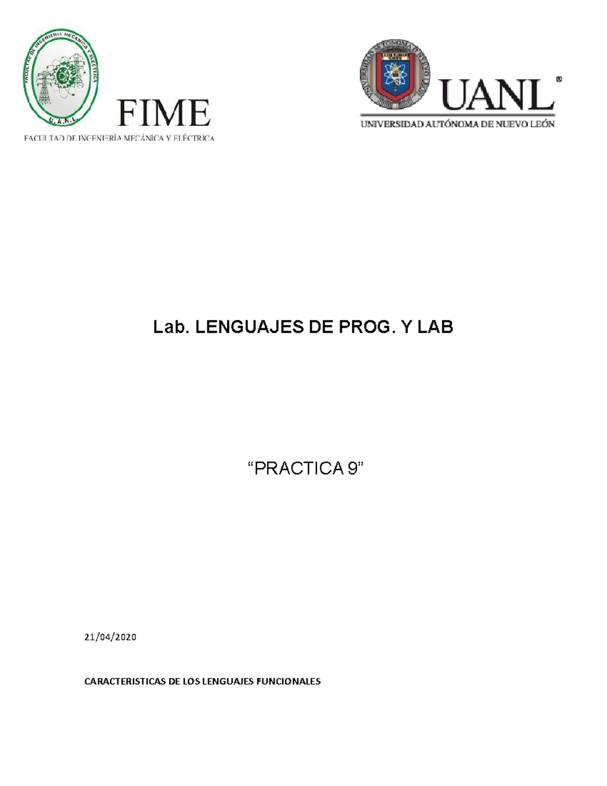 Practica 9 - Laboratorio de Lenguajes de Programacion - Lab. LENGUAJES DE PROG. Y LAB “PRACTICA ...
