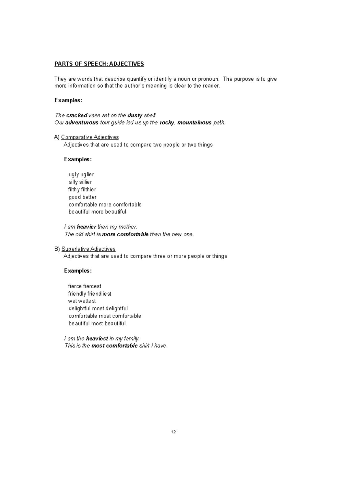 Adjectives & Adverbs - notes for all of students - PARTS OF SPEECH ...