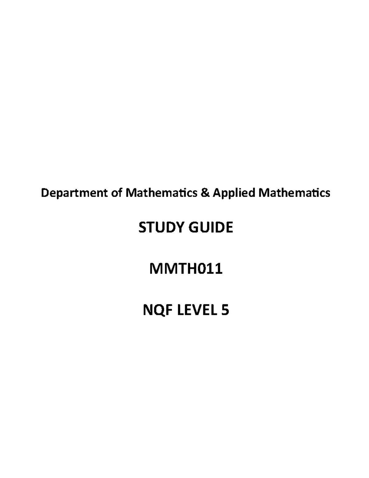 Study Guide MMTH011 2023 - Department of Mathematics & Applied ...