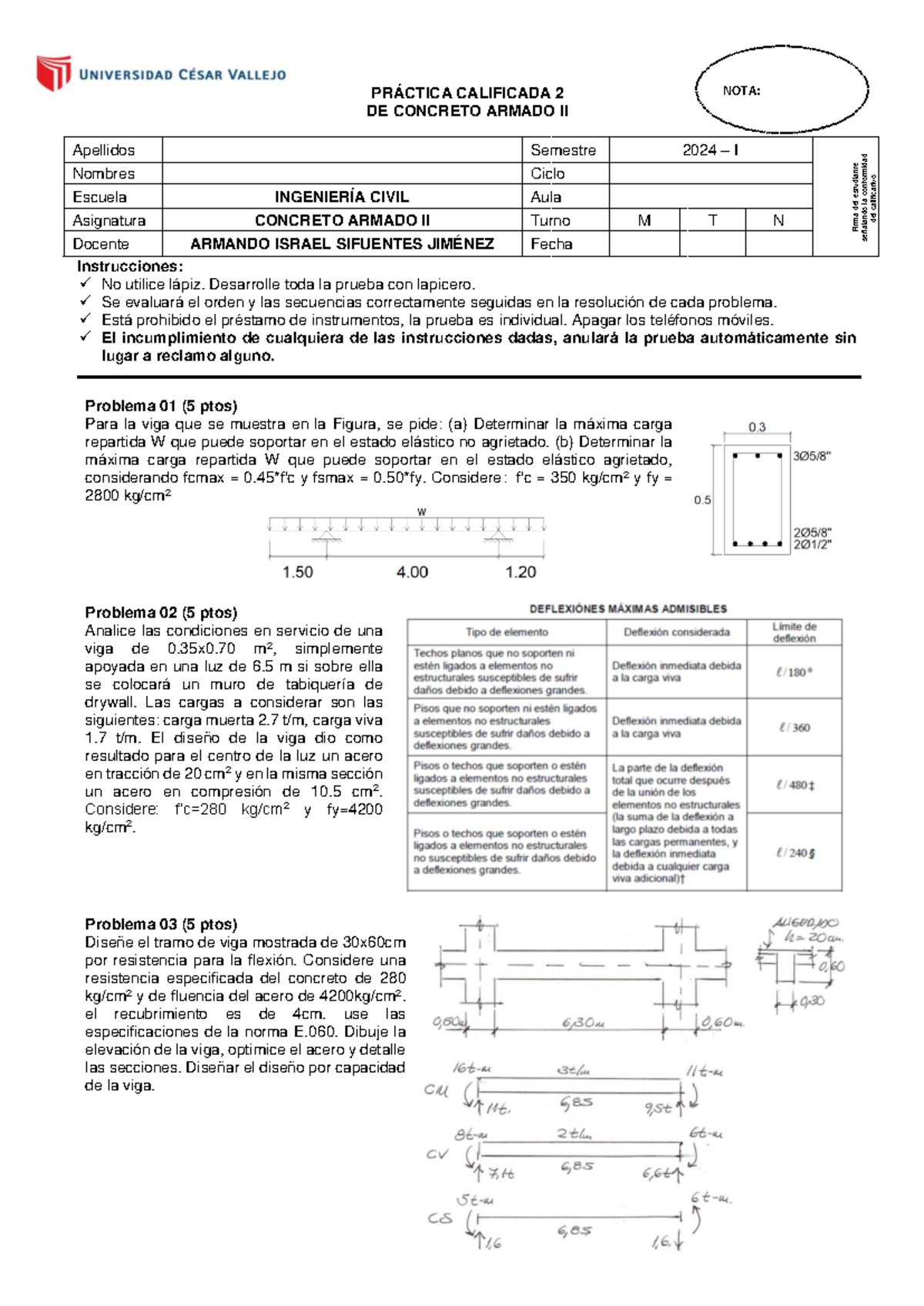 PC02 20241 CA2 UCV - practica calificada 2 - PRÁCTICA CALIFICADA 2 DE CONCRETO ARMADO II ...