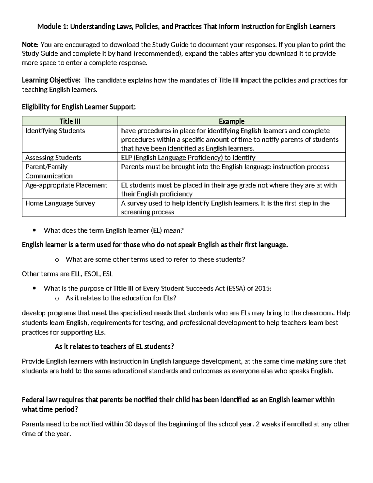D096 d169 m1 study guide completed - Module 1: Understanding Laws ...