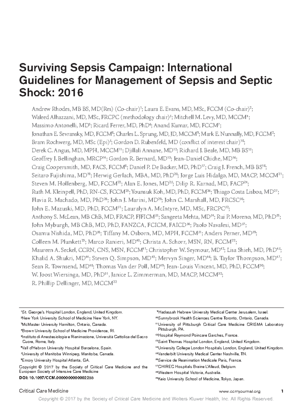 Surviving sepsis campaign- International Guidelines for Management of ...