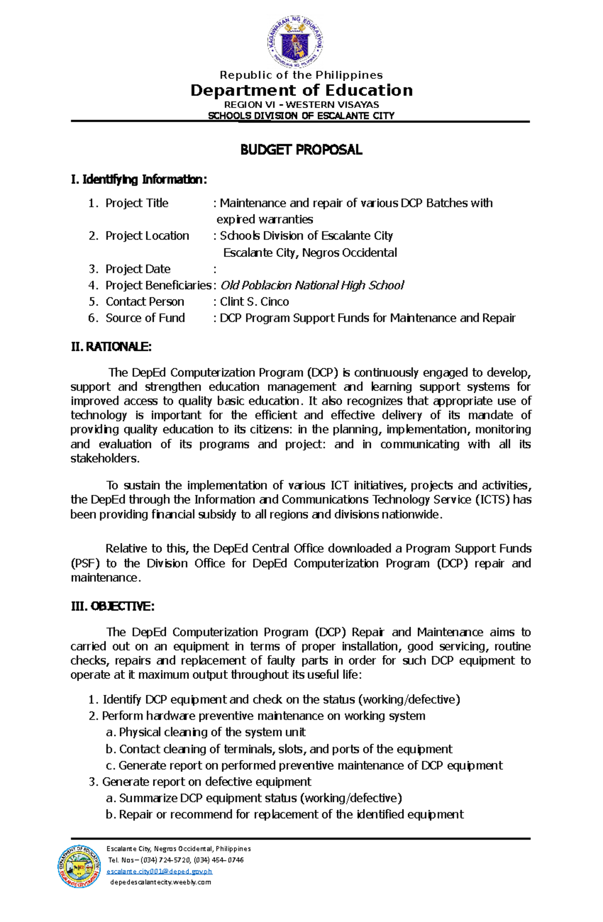 Budget- Proposal-DCP-parts Opnhs - Republic of the Philippines ...