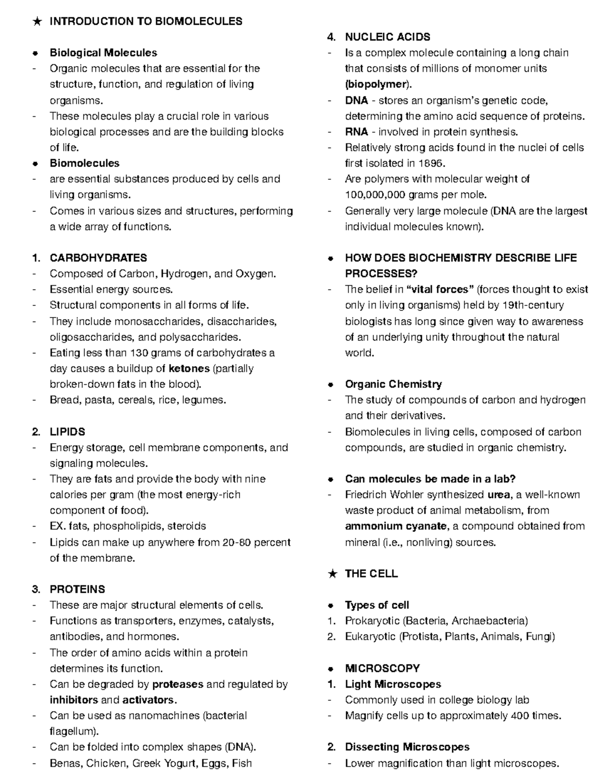 Biomol reviewer - notes on biological molecules - ★ INTRODUCTION TO ...