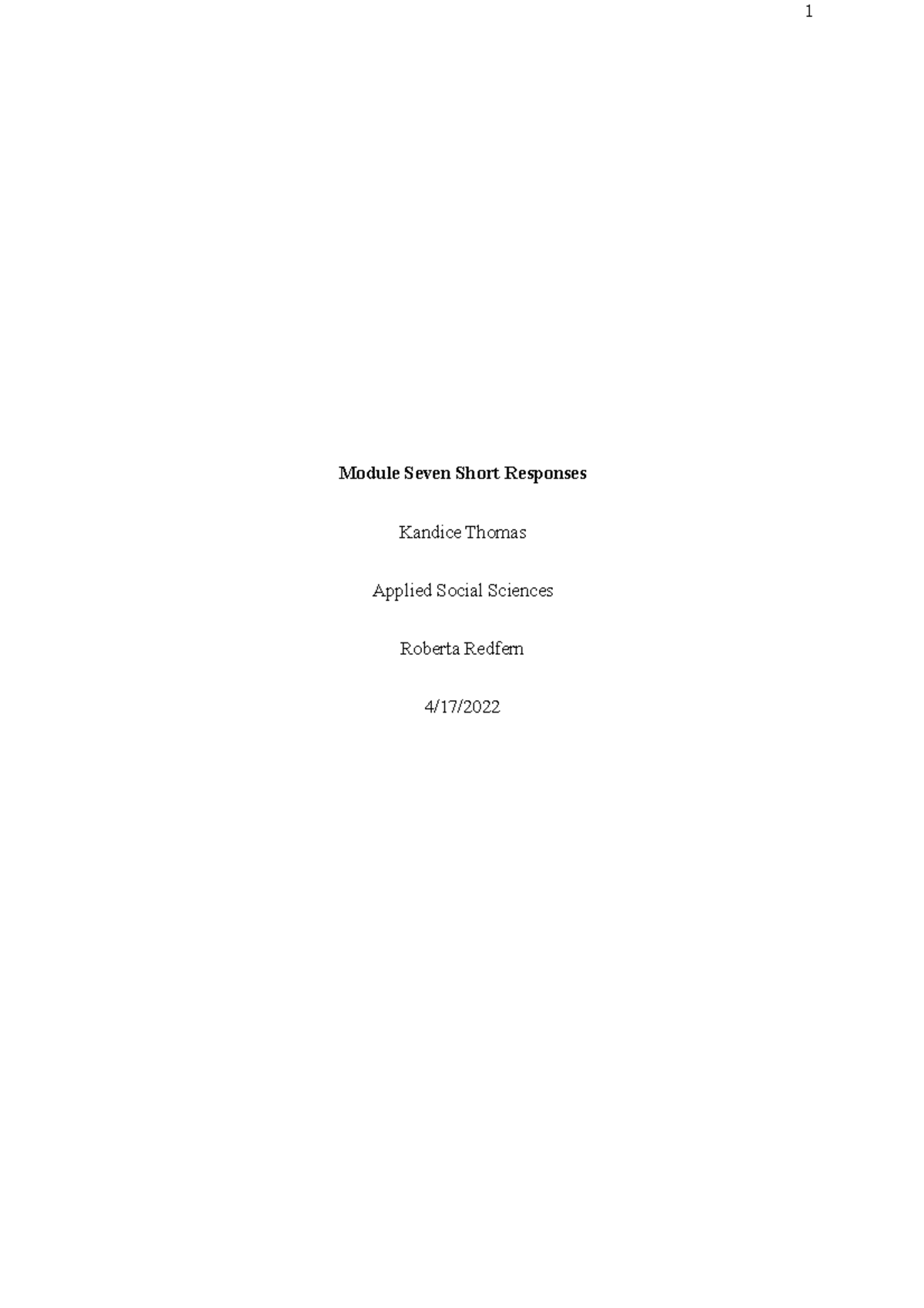 Module Seven Short Responses - 1 Module Seven Short Responses Kandice ...