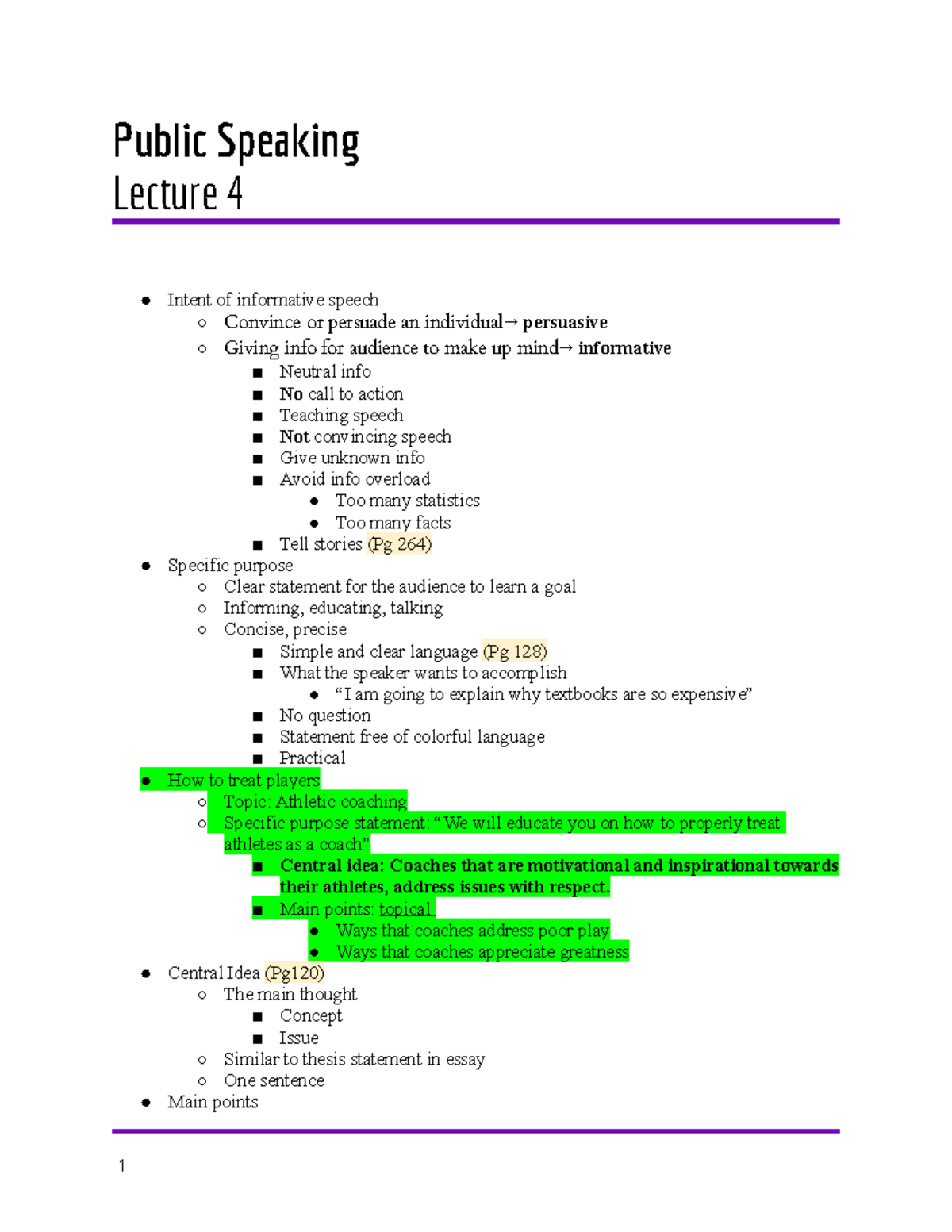 F.o.S. Lecture 4 - Public Speaking Lecture 4 Intent of informative ...