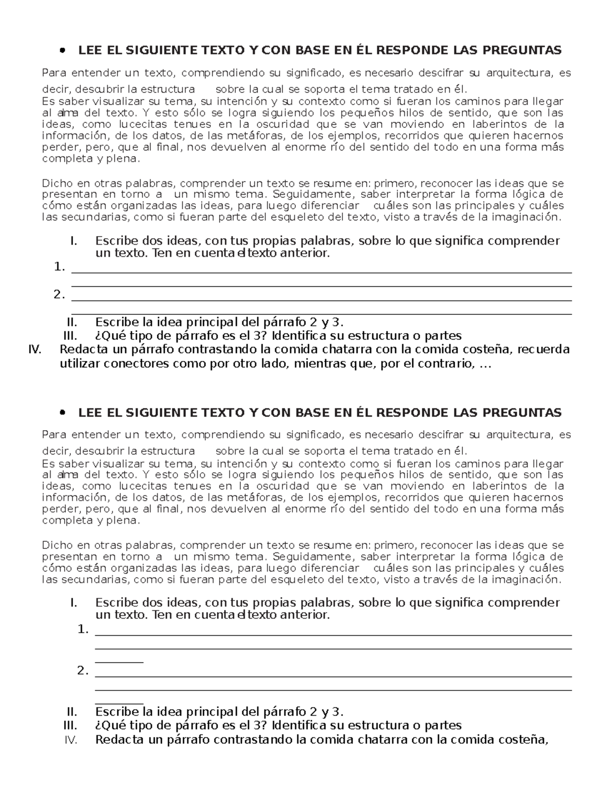 Examen 10° Primer Periodo Parrafo - LEE EL SIGUIENTE TEXTO Y CON BASE ...