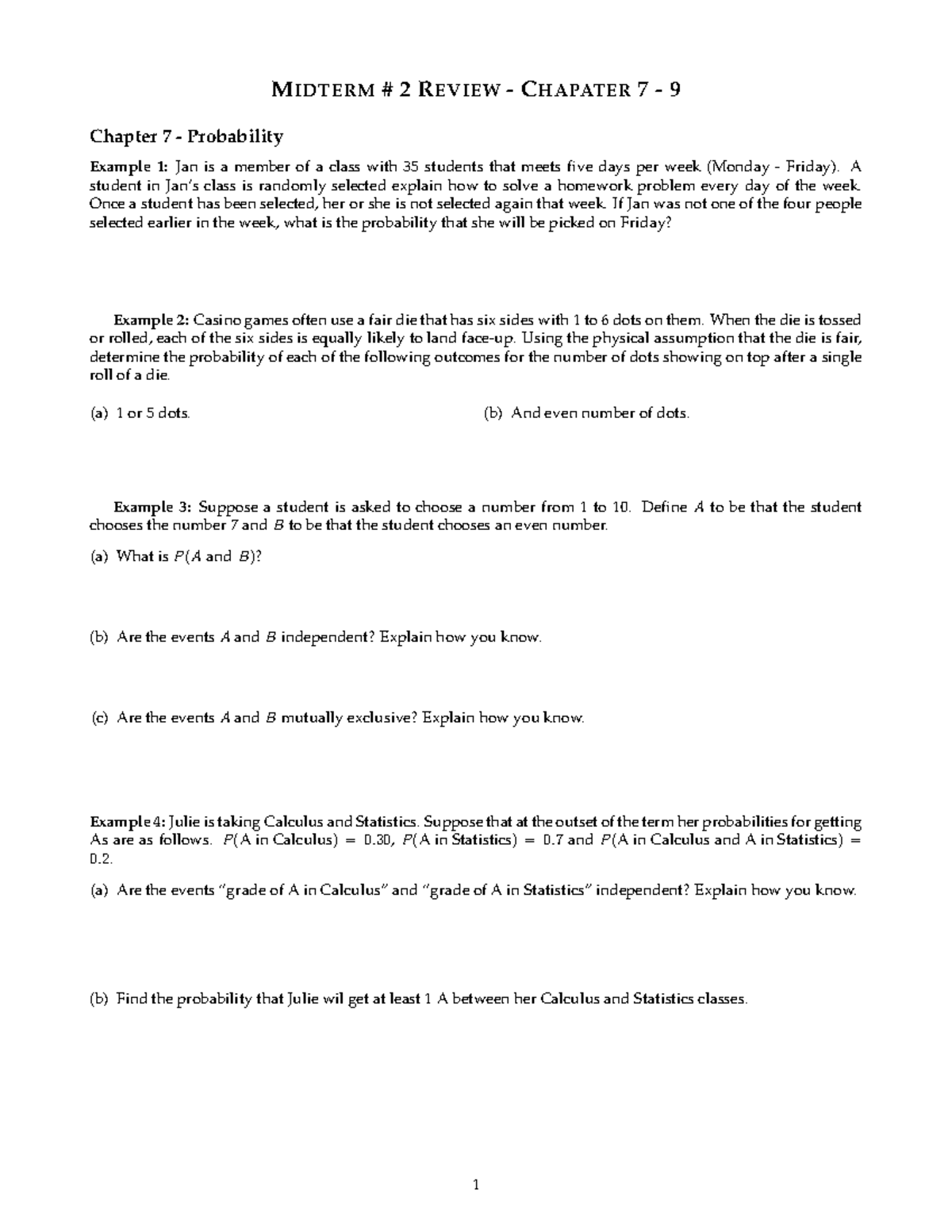 Midterm review notes 7-9 - MIDTERM # 2 REVIEW - CHAPATER 7 - 9 Chapter ...
