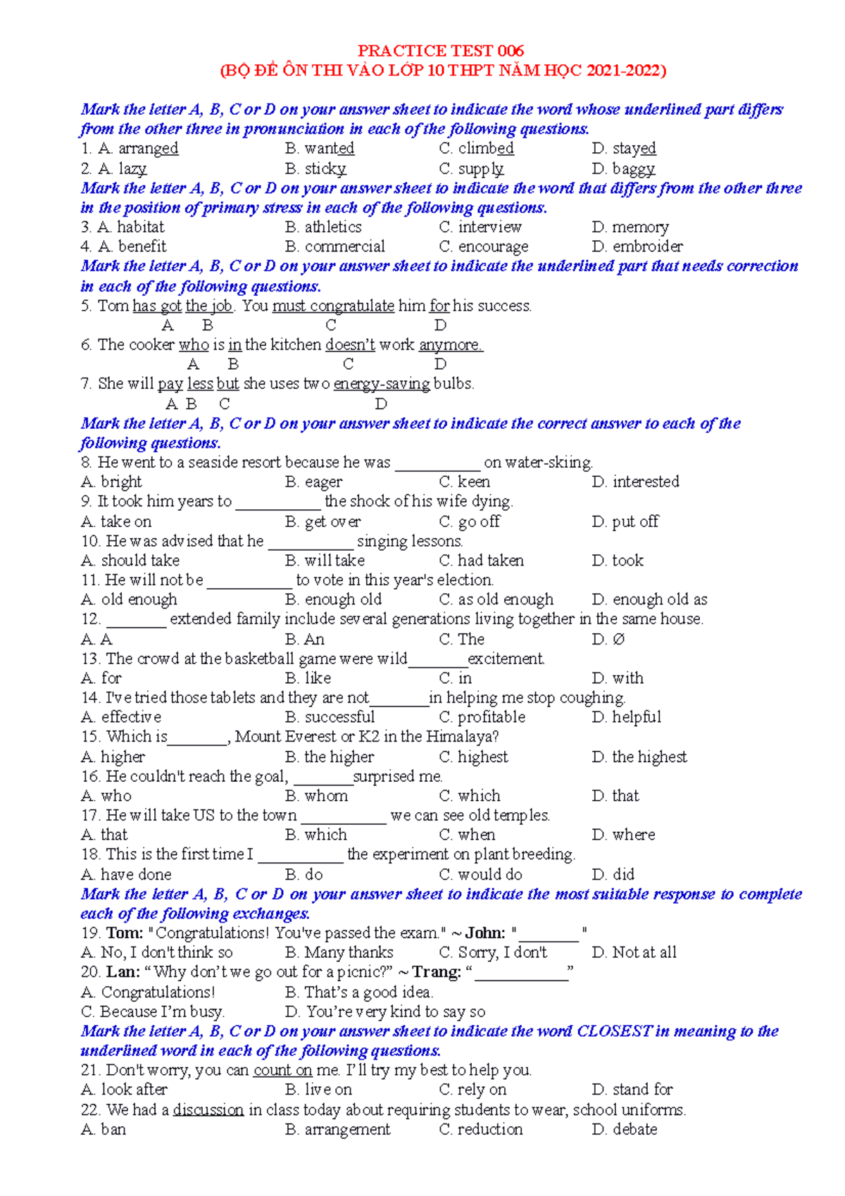 06. Practice TEST 006 - Assignments - PRACTICE TEST 006 (BỘ ĐỀ ÔN THI ...