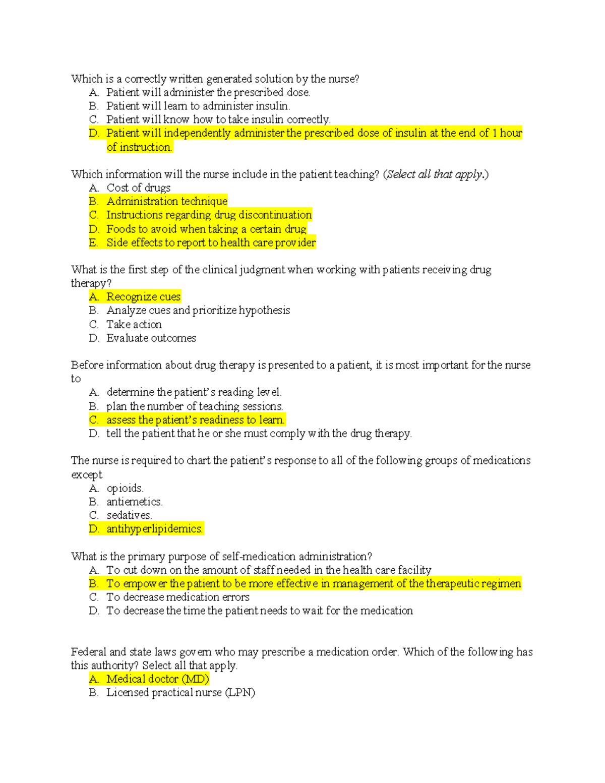 Practice questions for test #1 pharm 1 - Which is a correctly written ...