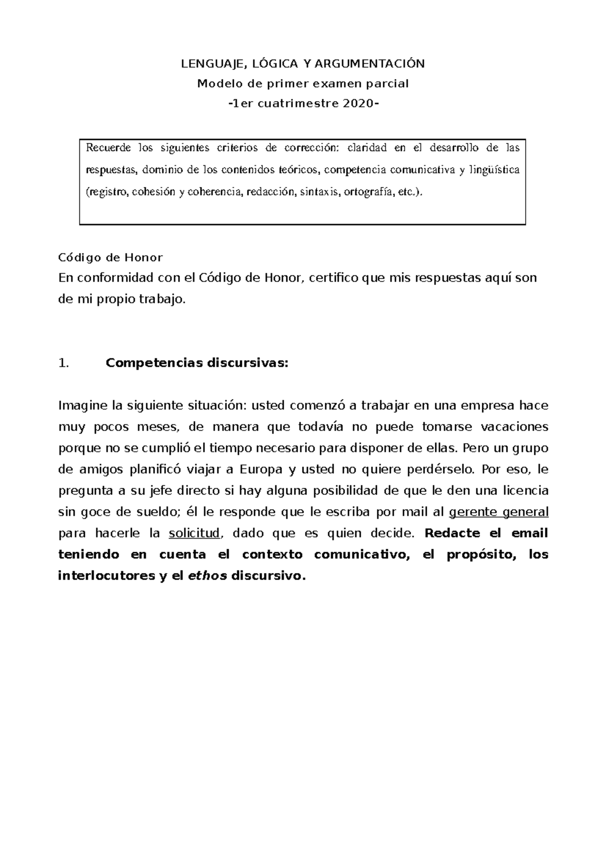 Modelo parcial resuelto - LENGUAJE LÓGICA Y ARGUMENTACIÓN - LENGUAJE, LÓGICA Y ARGUMENTACIÓN ...