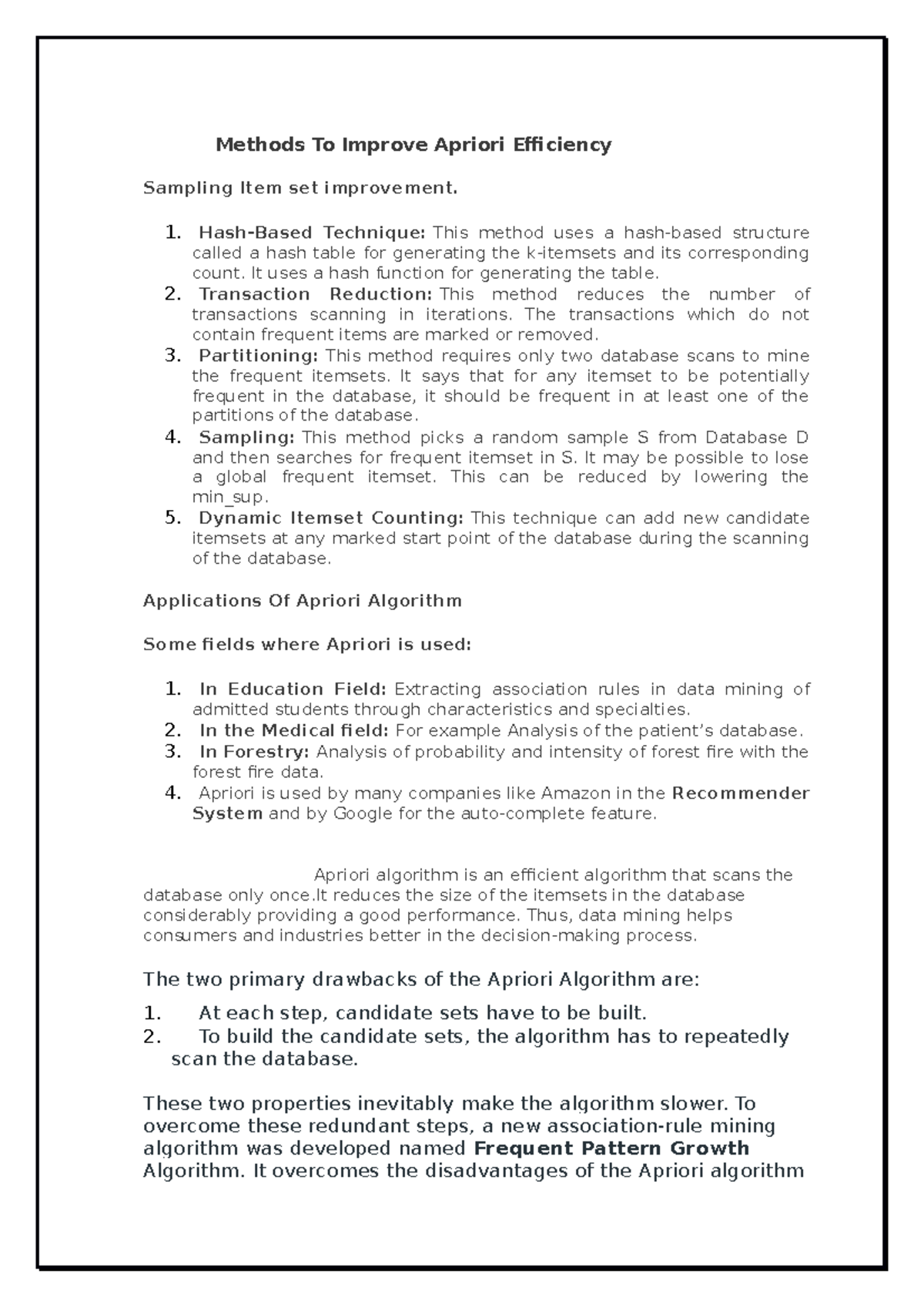 Improving the efficiency of Apriori algorithm 1 - Methods To Improve Apriori Efficiency Sampling ...