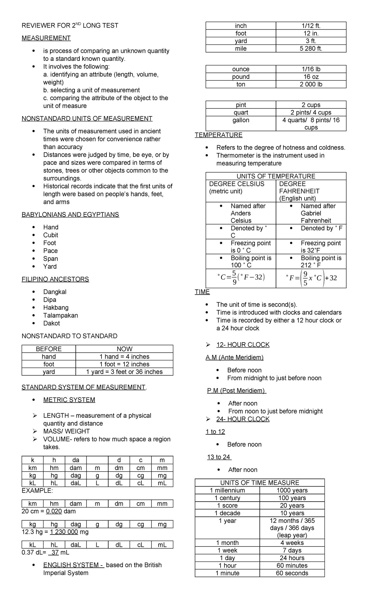 grade 7 lesson reviewer - REVIEWER FOR 2ND LONG TEST MEASUREMENT is ...