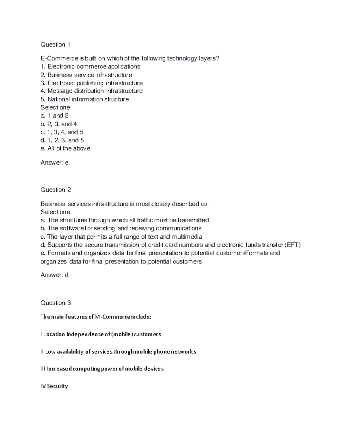 Self quiz unit 1 (e-commerce) - Question 1 E-Commerce is built on which ...