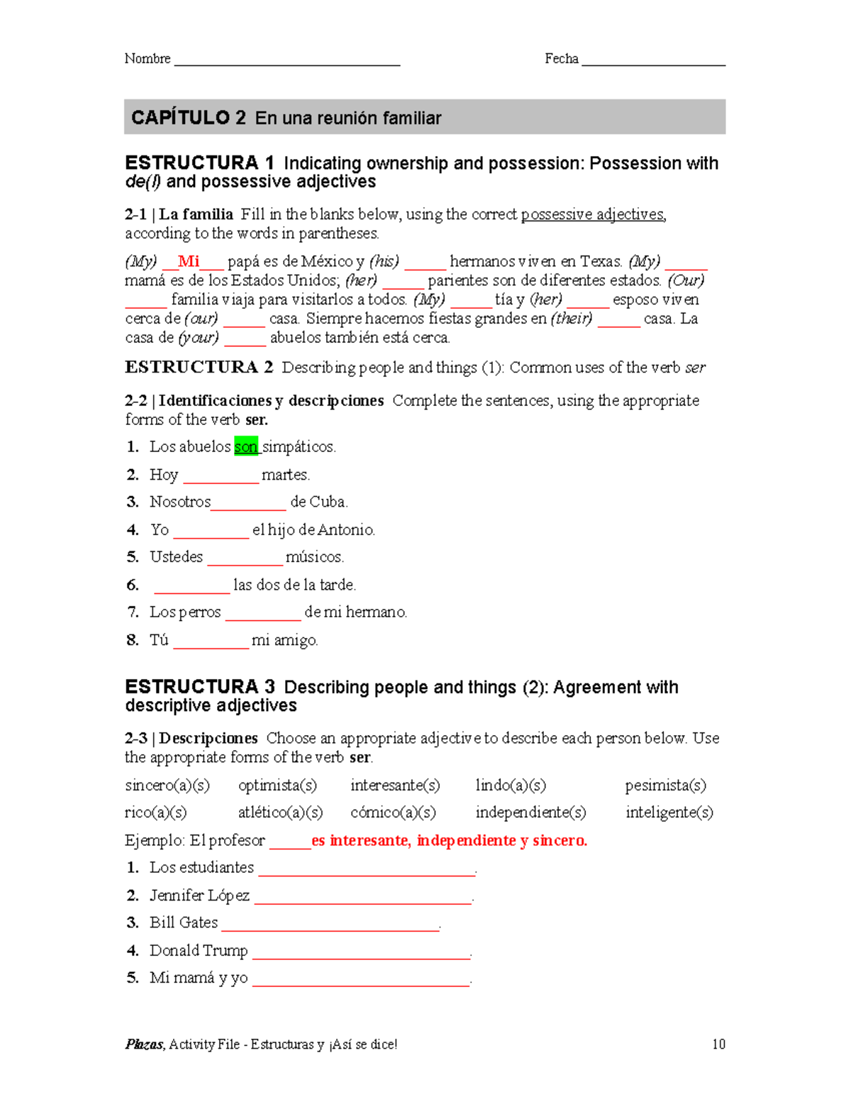 C2 Chapter Summary-1 - Nombre _________________________________ Fecha