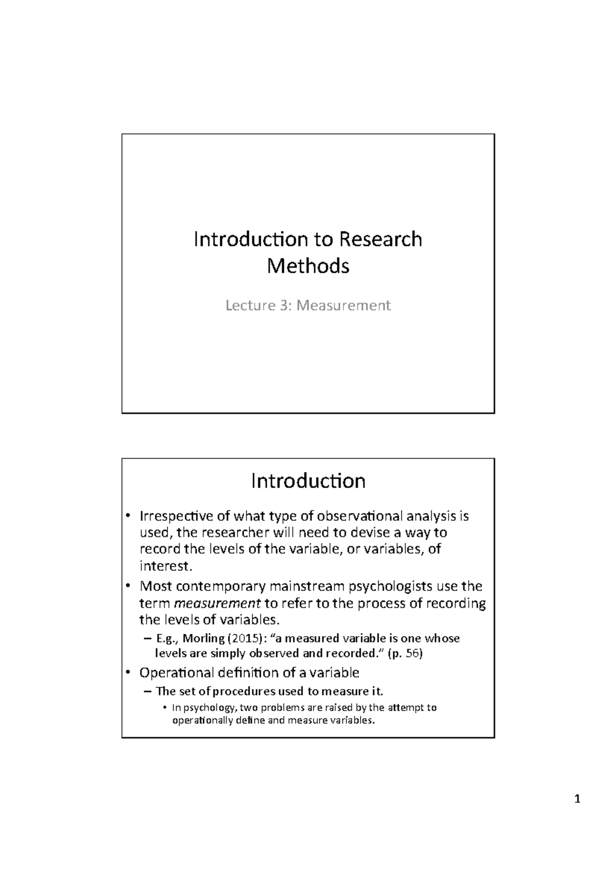 Research Methods Lecture 3 - Introduc+on to Research Methods Lecture 3 ...