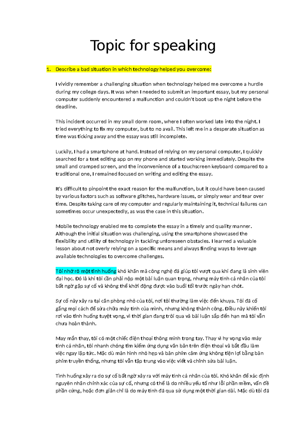 Topic for speaking - Topic for speaking Describe a bad sltuation in ...