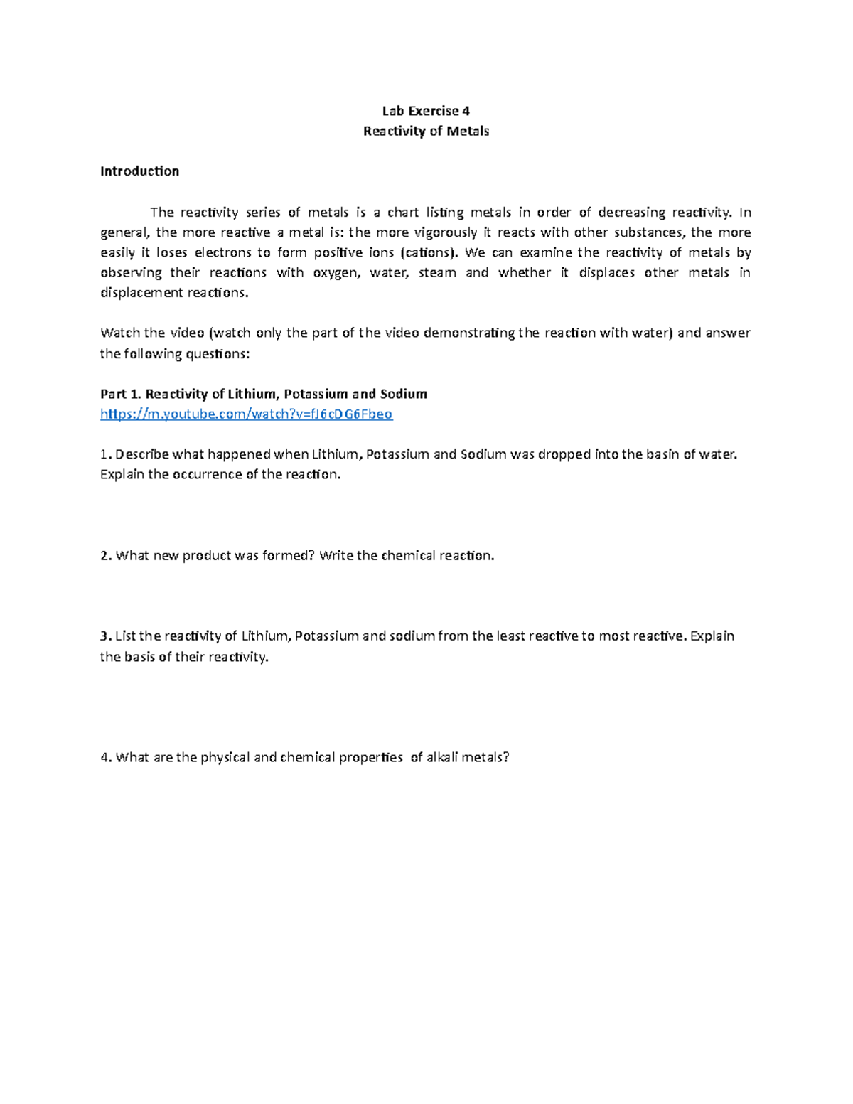 Lab Exercise 4 Medtech Activity School Lecture Notes Dr Marcelo Lab Exercise 4 Reactivity 