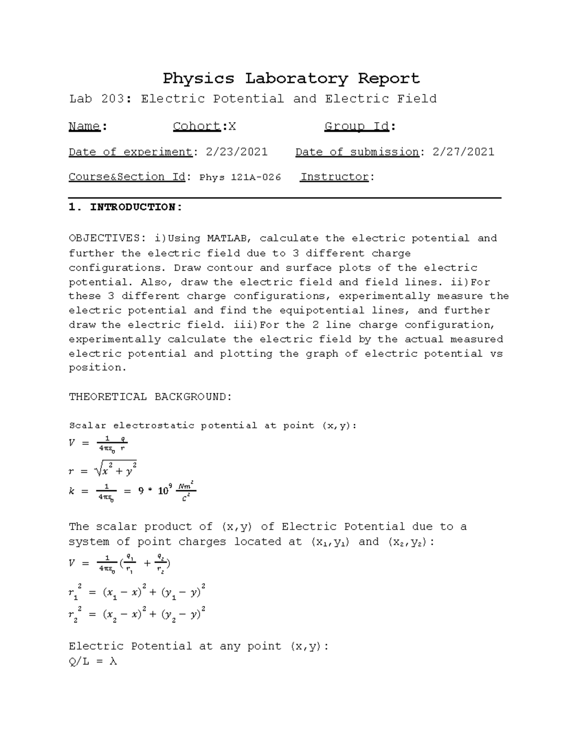 Physics Lab121A Report 203 - Physics Laboratory Report Lab 203 ...