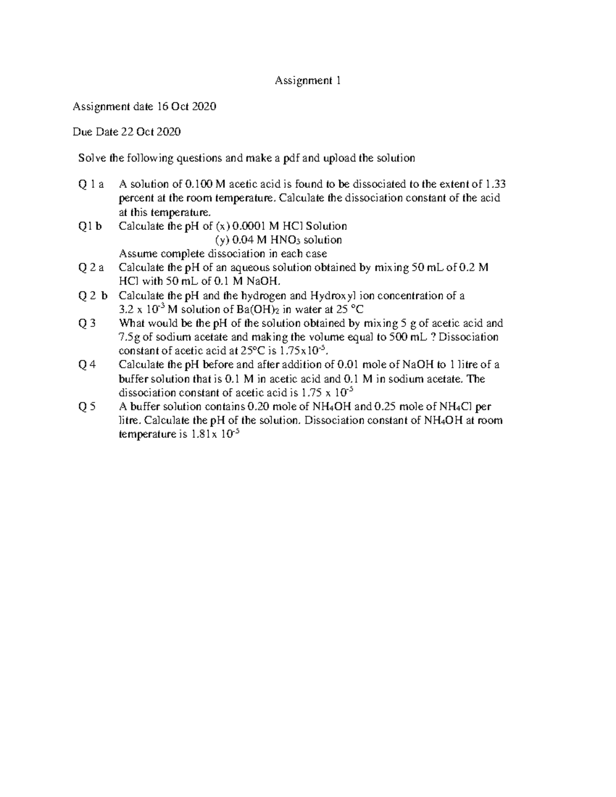 practice question paper - Assignment 1 Assignment date 16 Oct 2020 Due ...