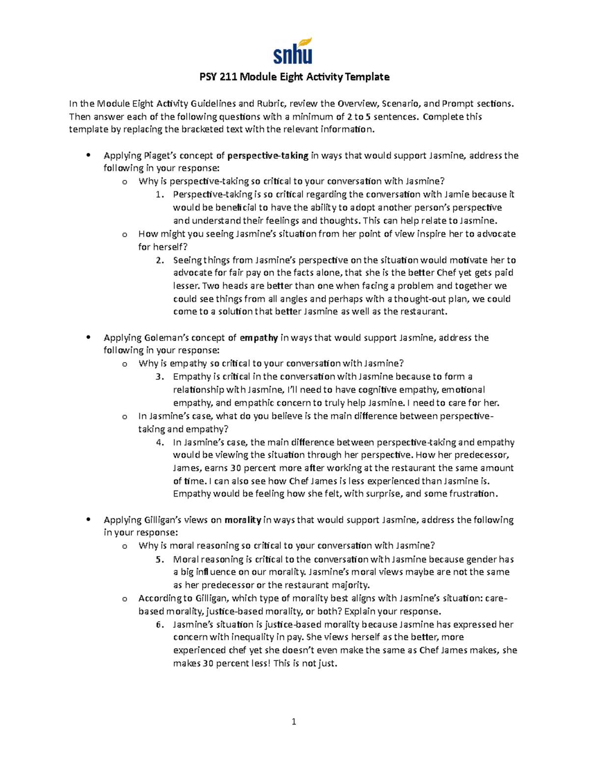 PSY 211 Module Eight Activity Template - Then answer each of the ...