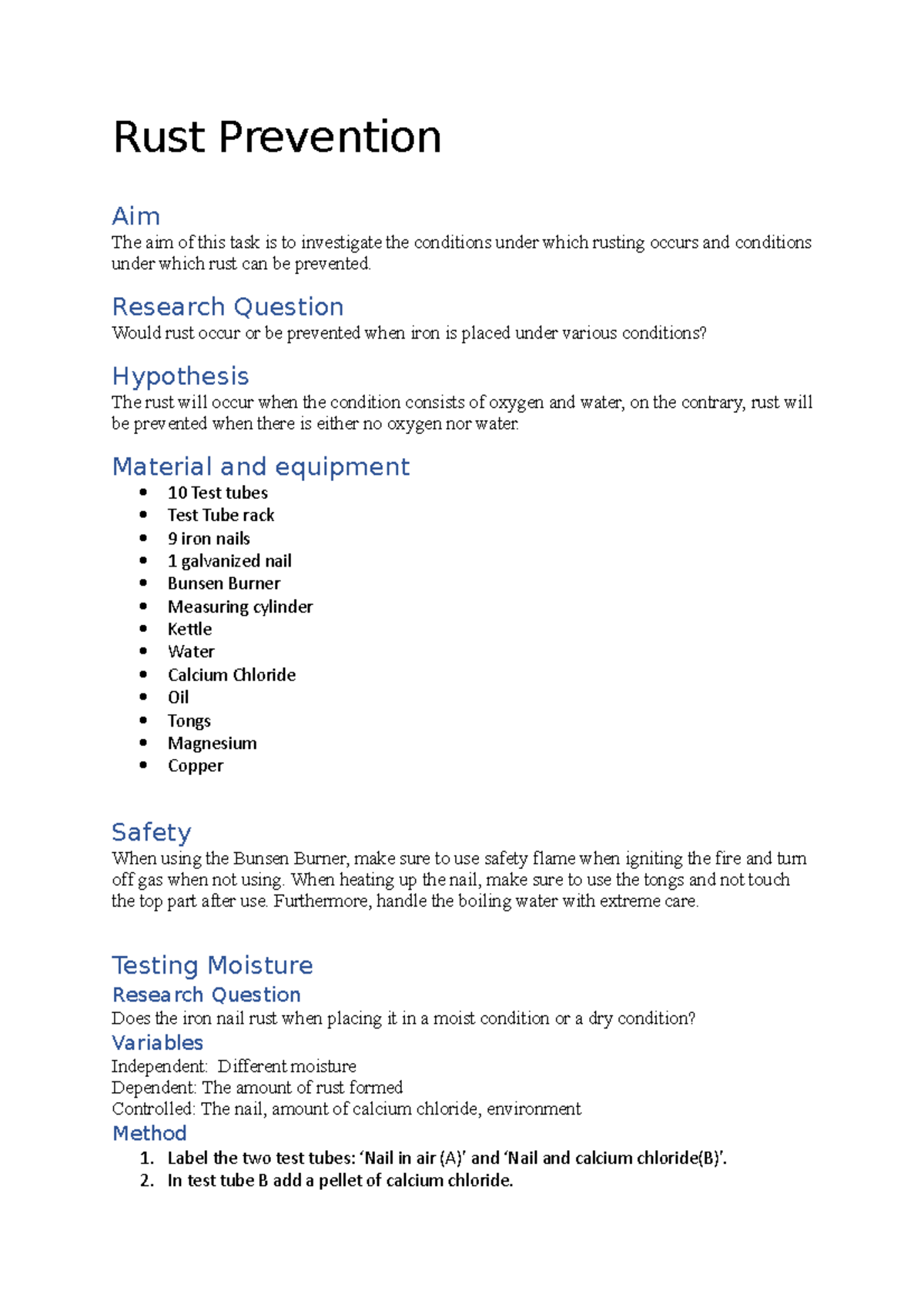 Rust Prevention - CHEE3825 - UoN - Studocu