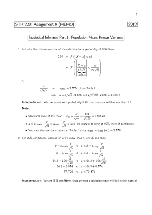 Assignment 10 MEMO - STK 220 A10 MEMO - STK 220: Assignment 10 (MEMO ...