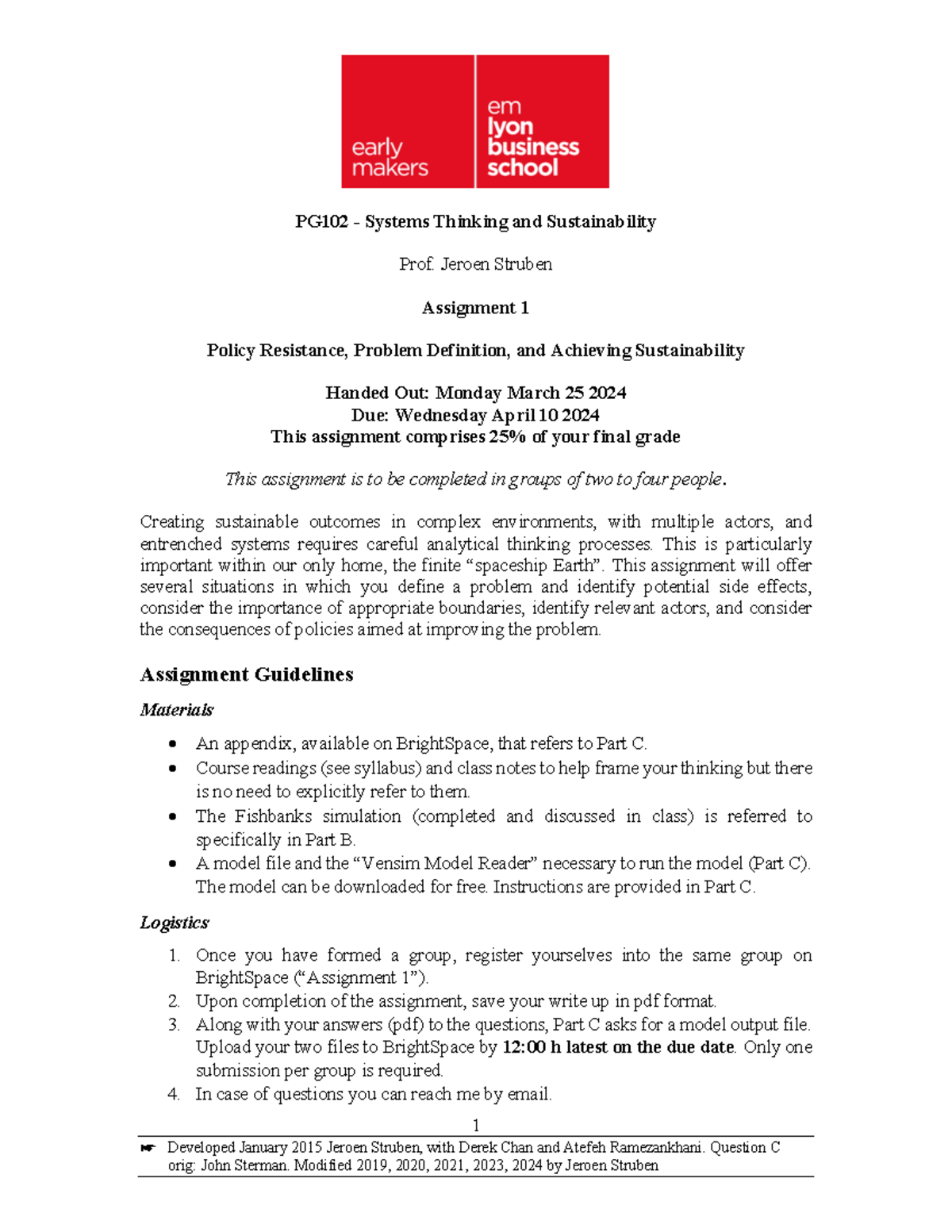 Assignment - System thinking and sustainability - 1 Developed January ...