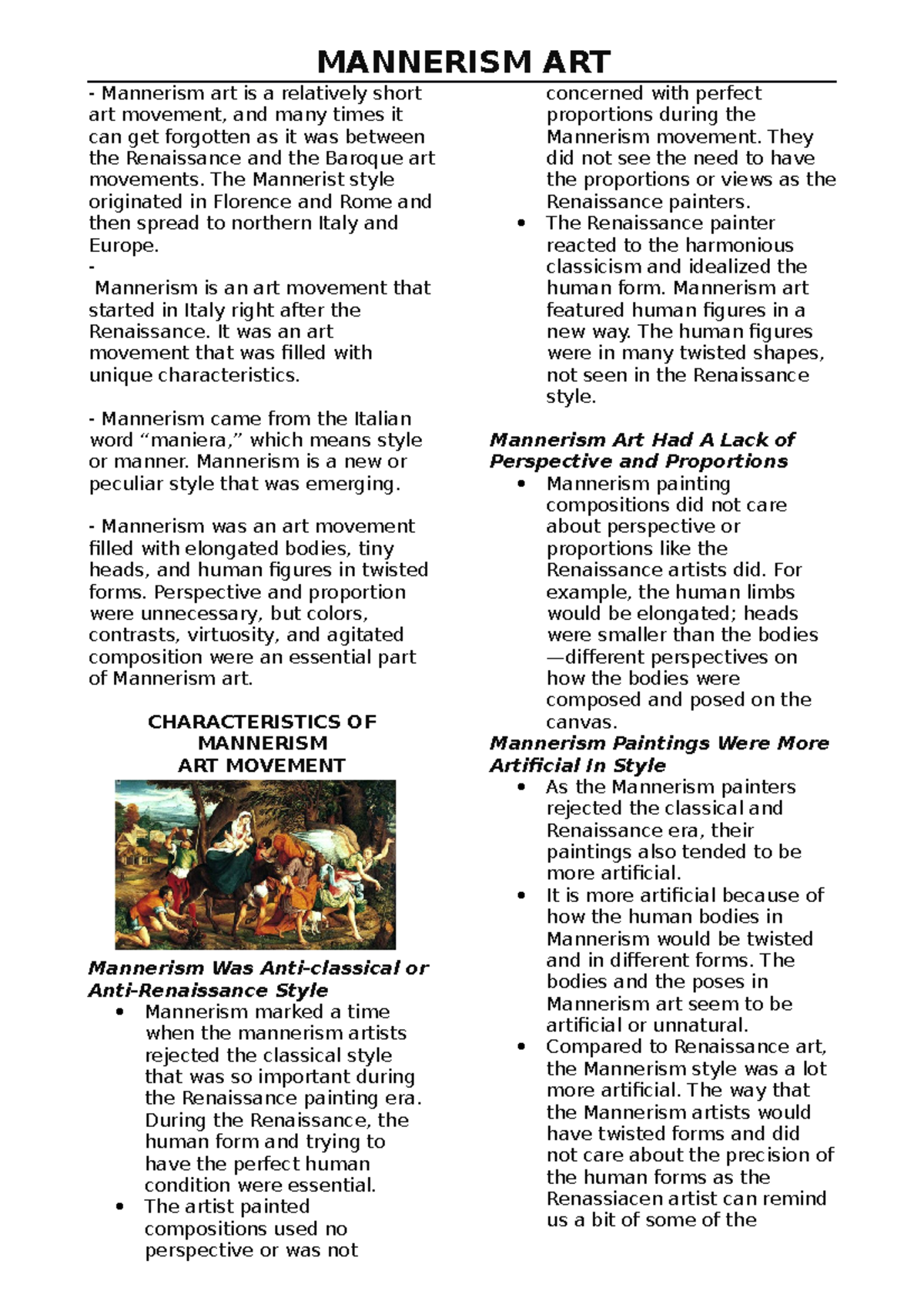 Mannerism Art - MANNERISM ART Mannerism art is a relatively short art ...