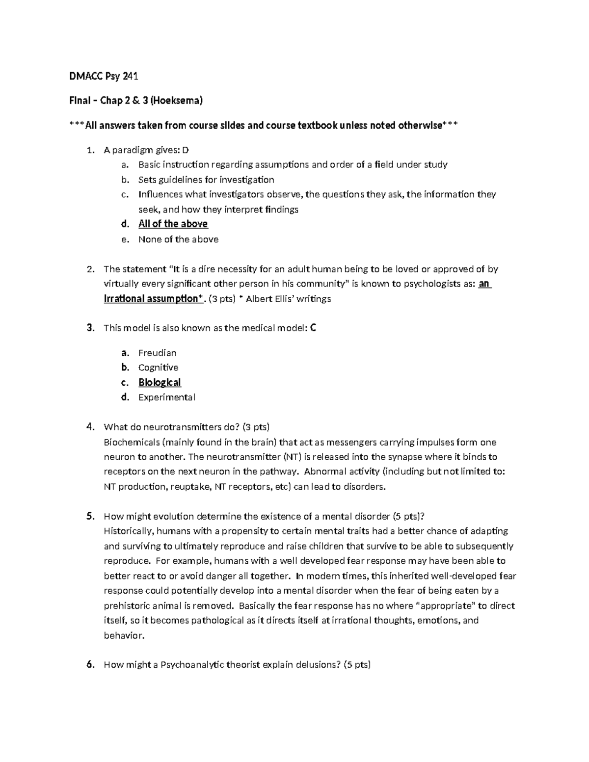 Completed Dmacc Psy 241 Quiz 2 ch 2 3 Hoeksema - DMACC Psy 241 Final ...