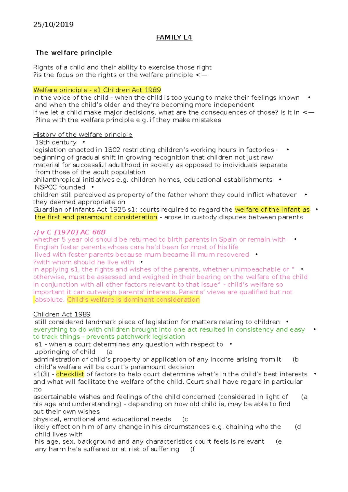 Family L4 - welfare principle Gillick and rights of children - FAMILY L ...