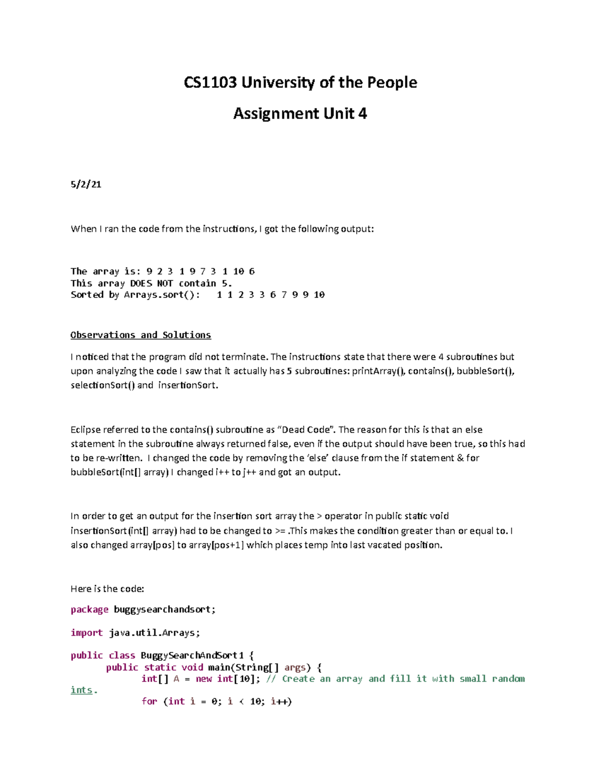 CS1103 University of the People Unit 4 - CS1103 University of the People Assignment Unit 4 5/2 ...