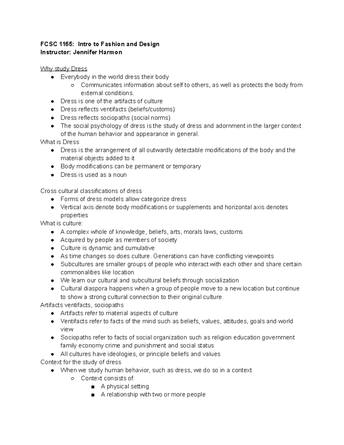 Intro Fashion and Dress - FCSC 1165: Intro to Fashion and Design ...