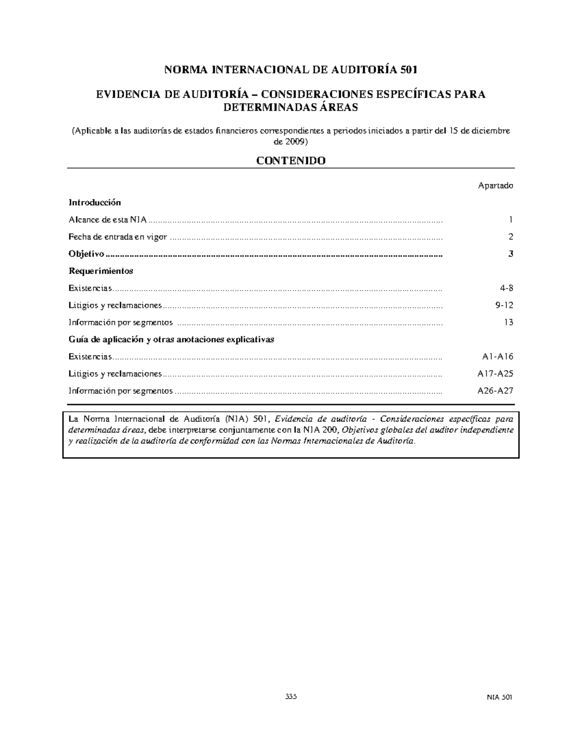 NIA - 501 - NIA - EVIDENCIA DE AUDITORÍA – CONSIDERACIONES ESPECÍFICAS ...