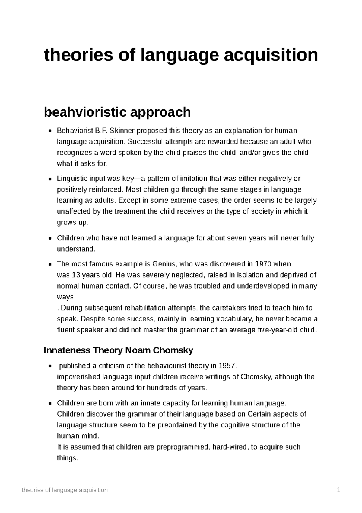 Theories of language acquisition - theories of language acquisition ...