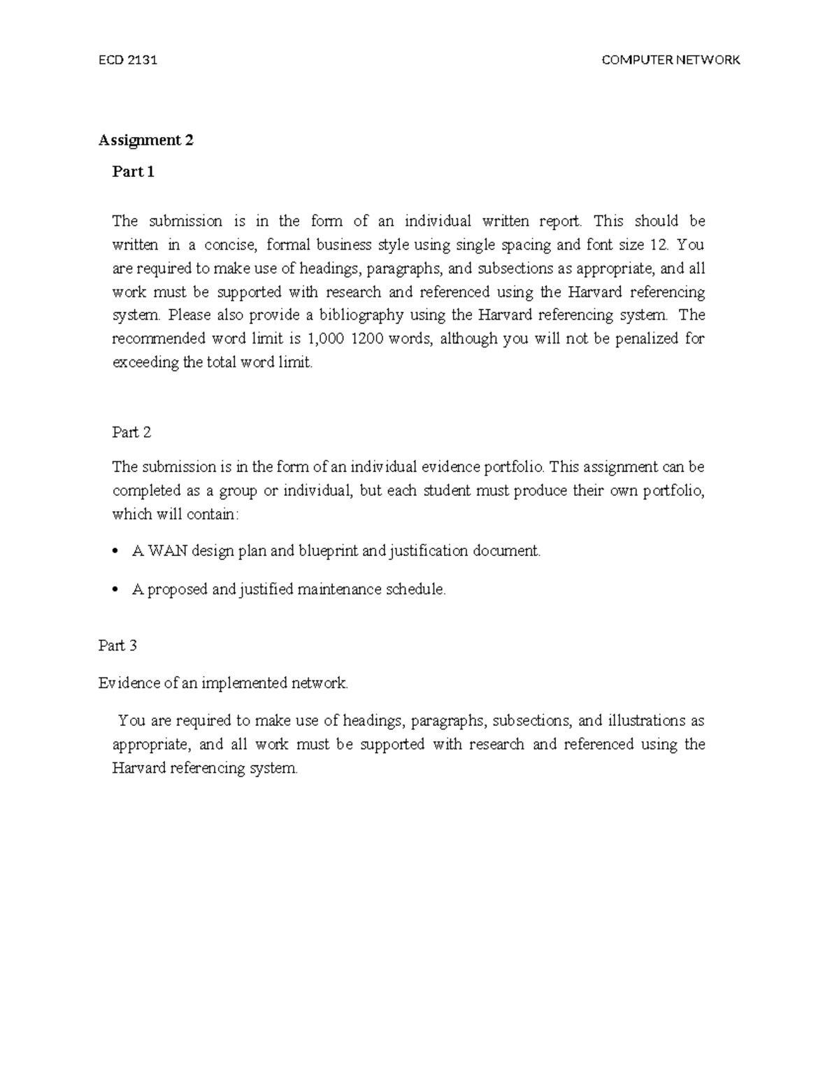 Assignment 2 - sample - ECD 2131 COMPUTER NETWORK Assignment 2 Part 1 ...