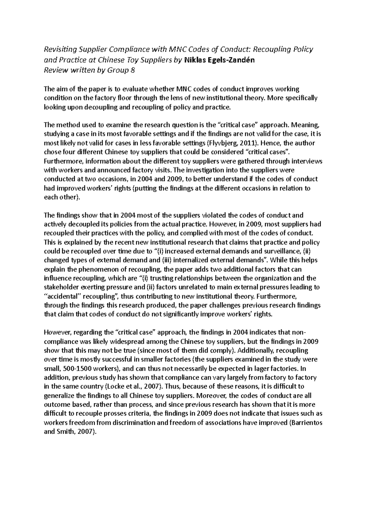 Revisiting Supplier Compliance with MNC Codes of Conduct- Recoupling ...