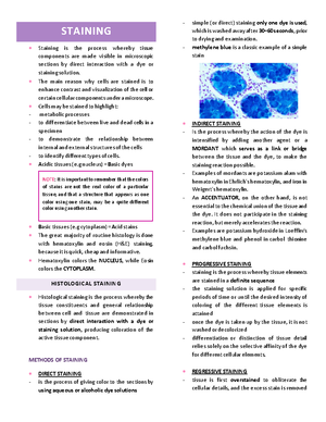 Histo - Staining - Methods of staining Direct staining o giving color ...