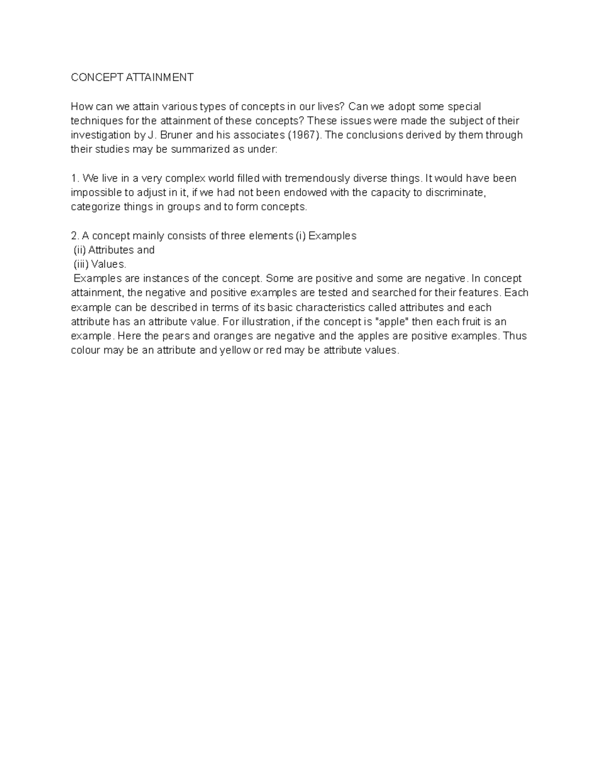 Concept Attainment - Lecture notes - CONCEPT ATTAINMENT How can we ...