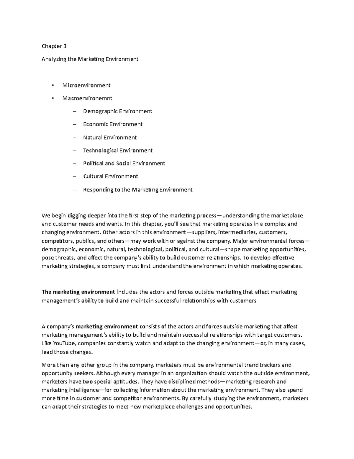 Chapter 3a - Lecture notes 3 - Chapter 3 Analyzing the Marketing ...