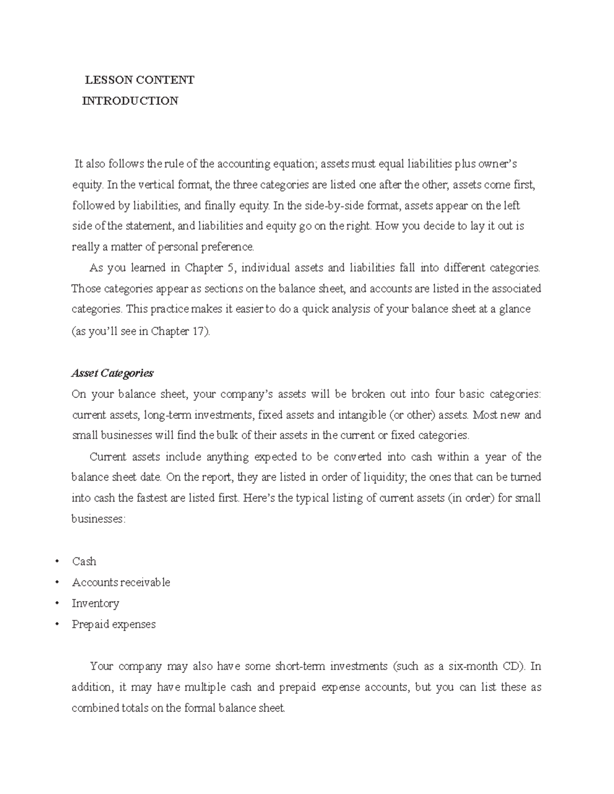 Balance - LESSON CONTENT INTRODUCTION It also follows the rule of the ...