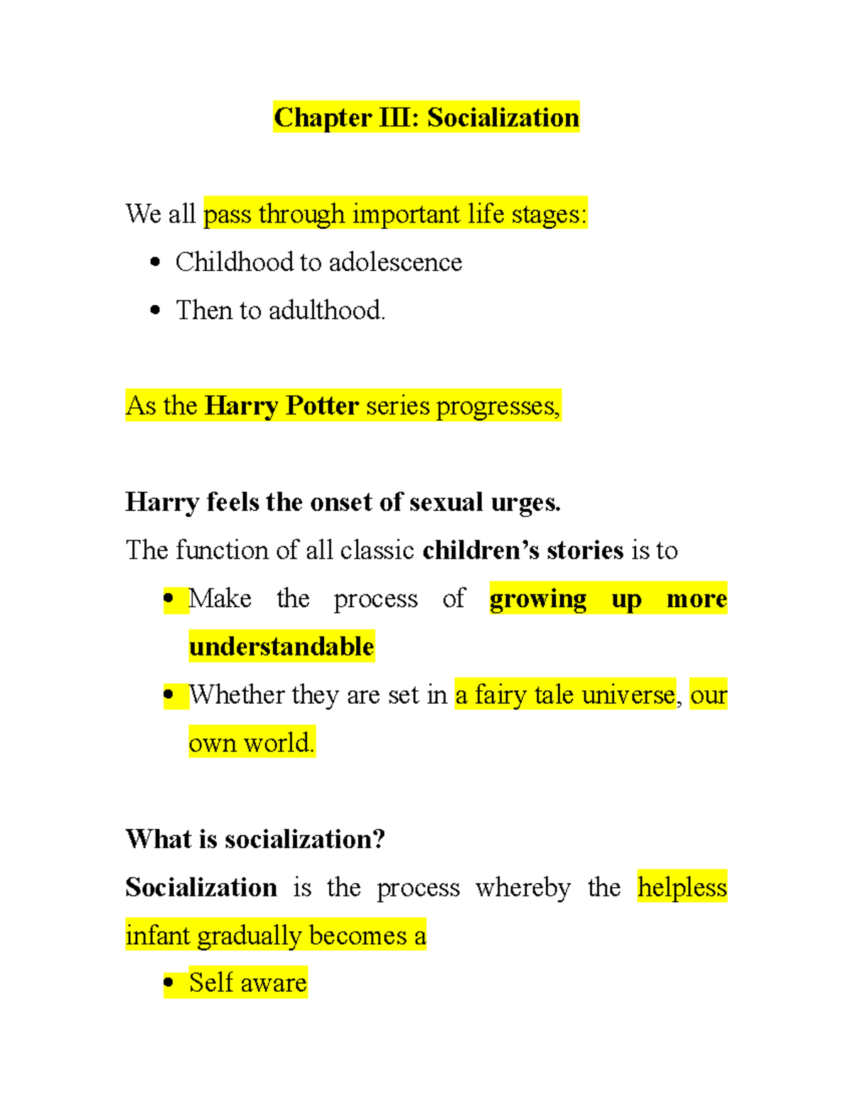 Chapter 3 Sociology - Chapter III: Socialization We all pass through ...