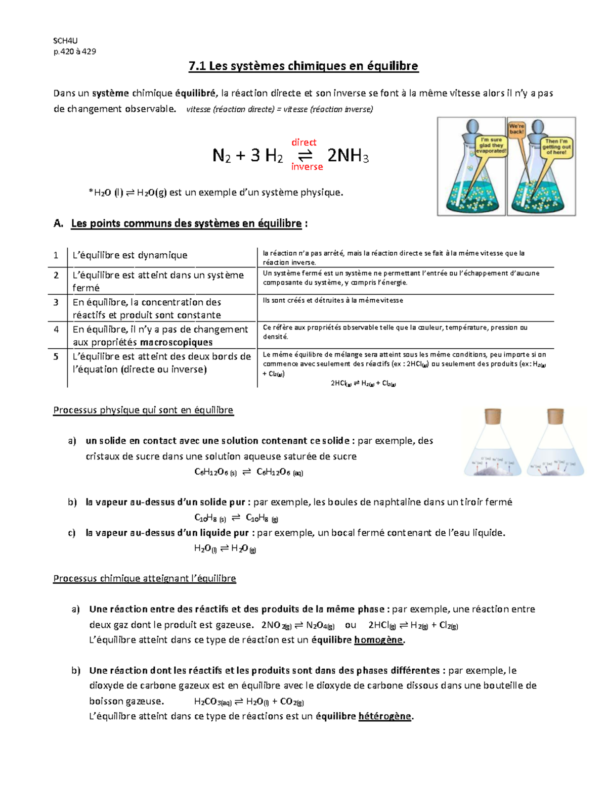 7.1 Les caractéristique de l'équilibre - SCH4U p à 429 7 Les systèmes ...