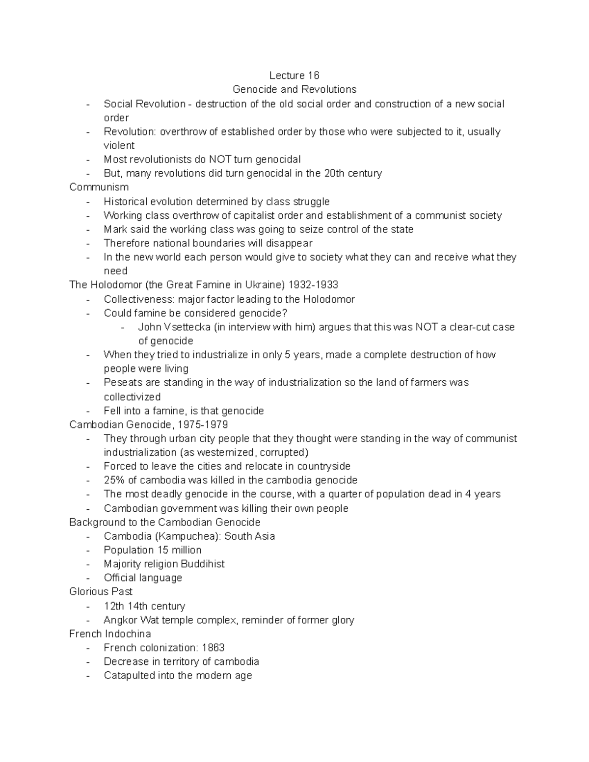 Lecture 16 - notes part 5 - Lecture 16 Genocide and Revolutions Social ...