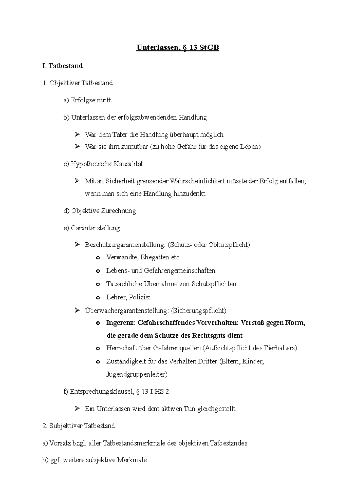 Unterlassen, § 13 StGB (unechtes Unterlassungsdelikt) - Unterlassen ...