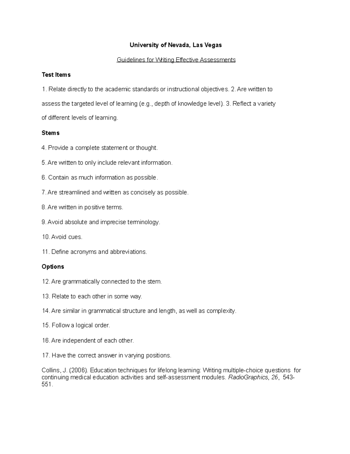 Guidelines for Writing Assessments - University of Nevada, Las Vegas ...