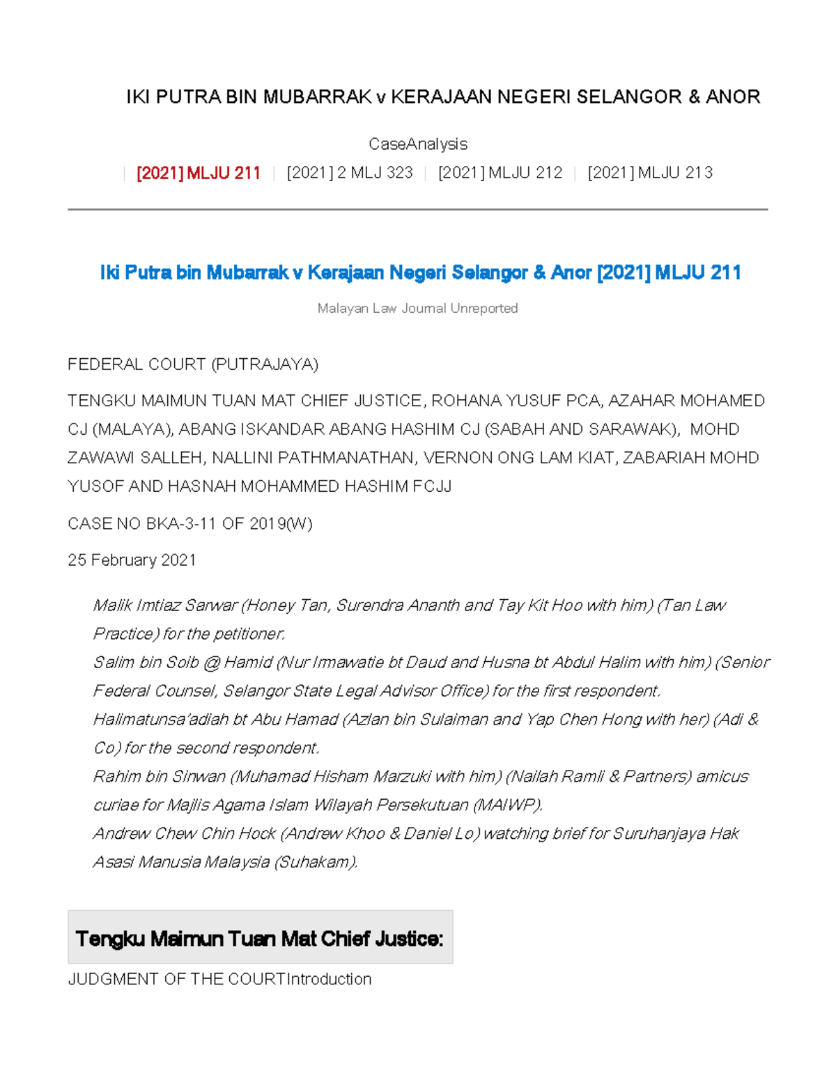 Iki Putra fed court - case challenge - IKI PUTRA BIN MUBARRAK v KERAJAAN NEGERI SELANGOR & ANOR ...