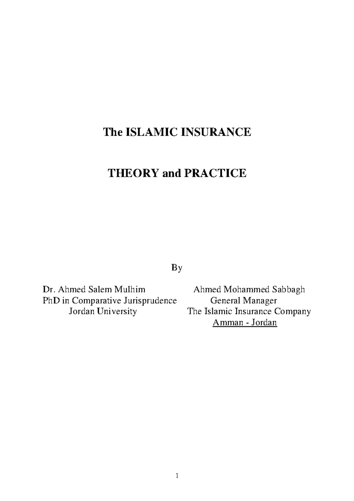 Book-Islamic-Insurance - The ISLAMIC INSURANCE THEORY and PRACTICE By ...