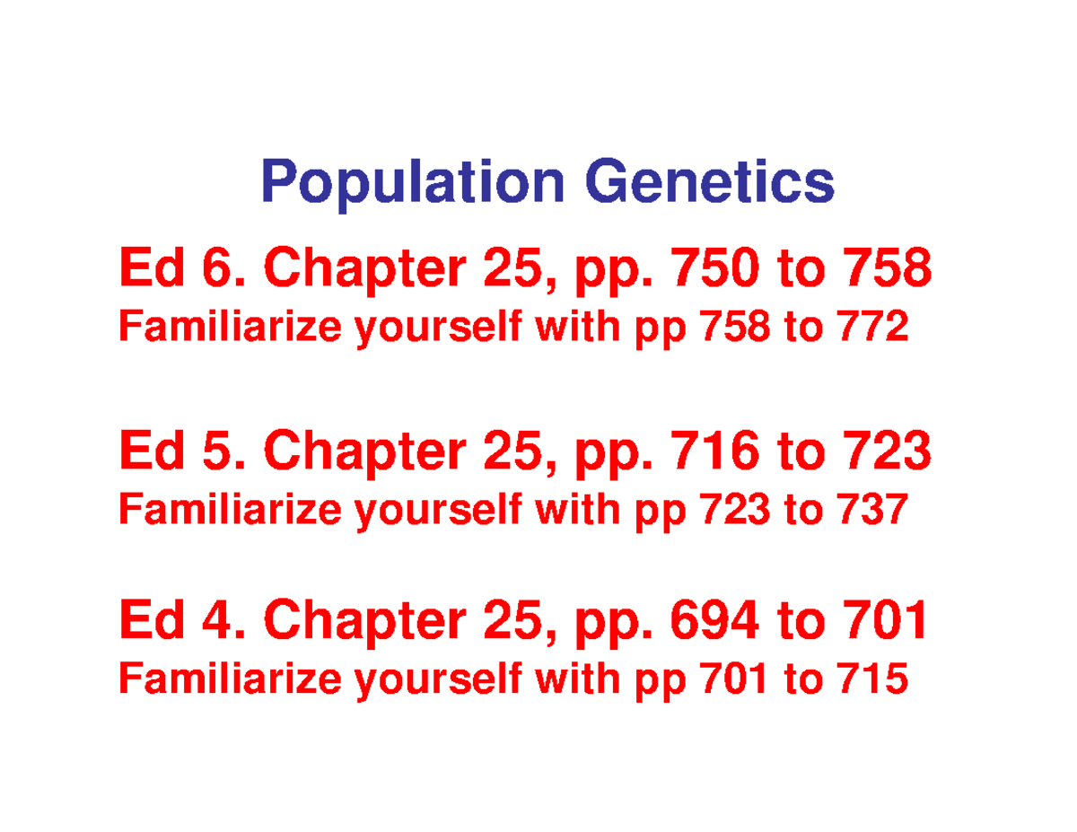 Lect10chw18 - Lecture notes 10 - Population Genetics Ed 6. Chapter 25 ...