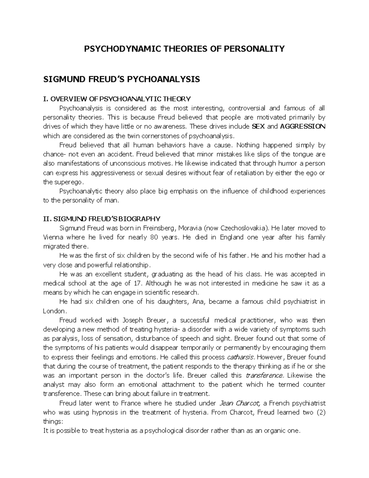 Psychodynamic Theories of Personality - BS Psychology - PUP - Studocu